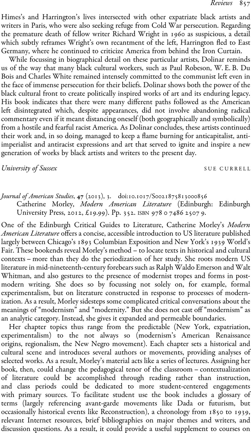 Catherine Morley, Modern American Literature (Edinburgh: Edinburgh ...