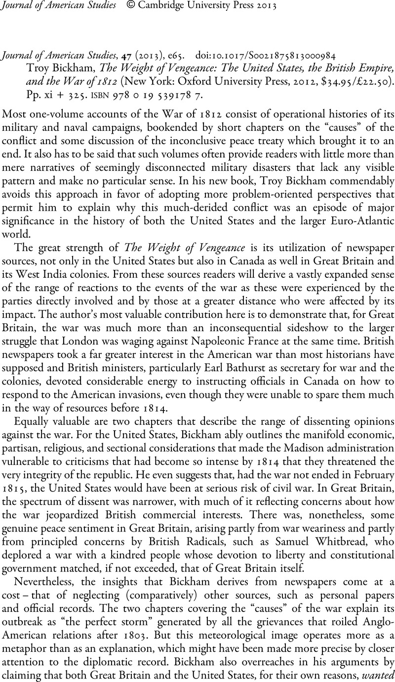 Troy Bickham, The Weight of Vengeance: The United States, the British ...