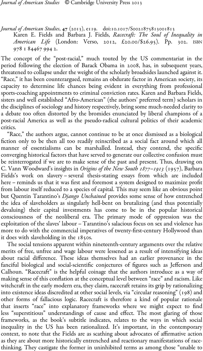 Karen E. Fields and Barbara J. Fields, Racecraft: The Soul of ...