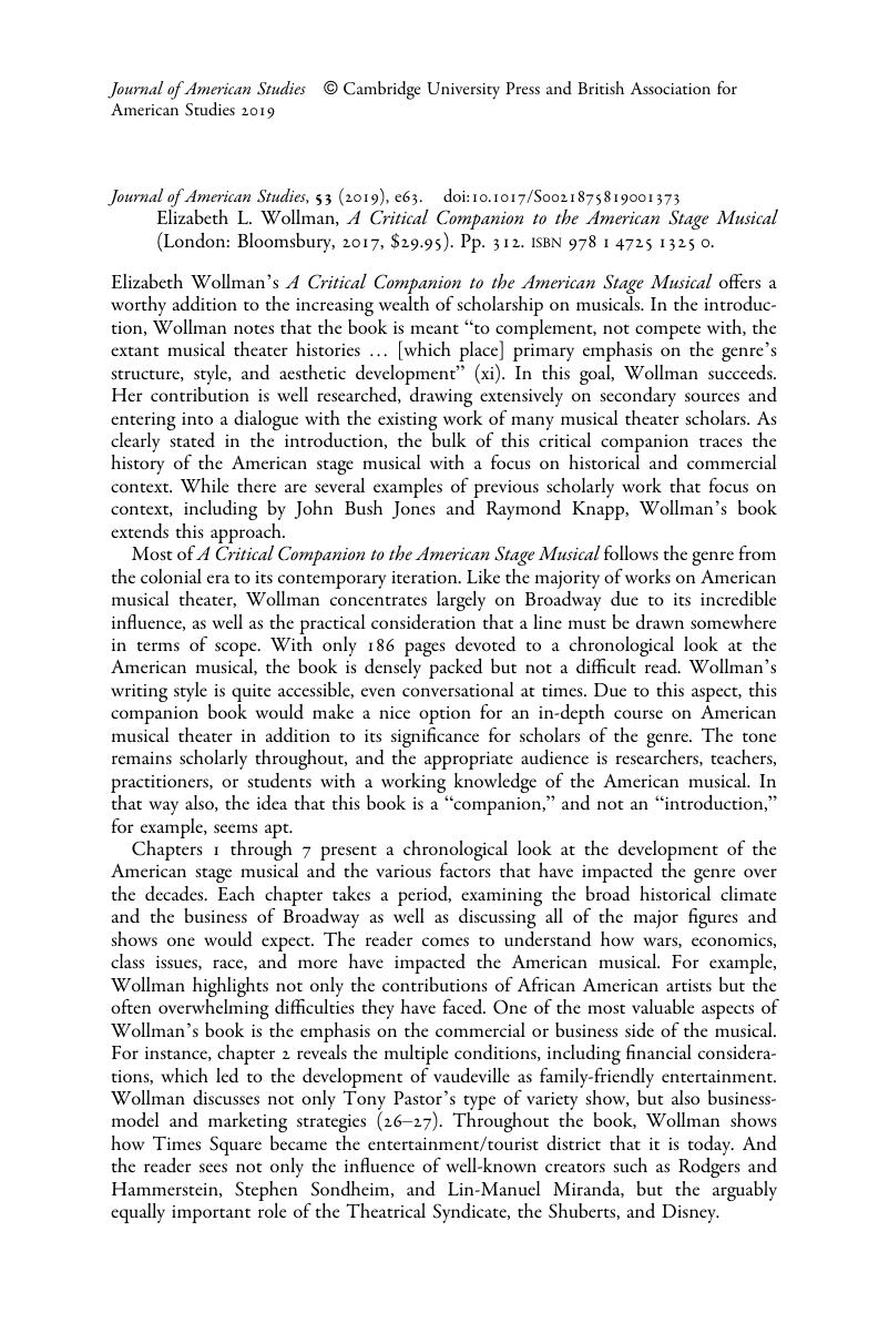 Elizabeth L. Wollman, A Critical Companion to the American Stage ...