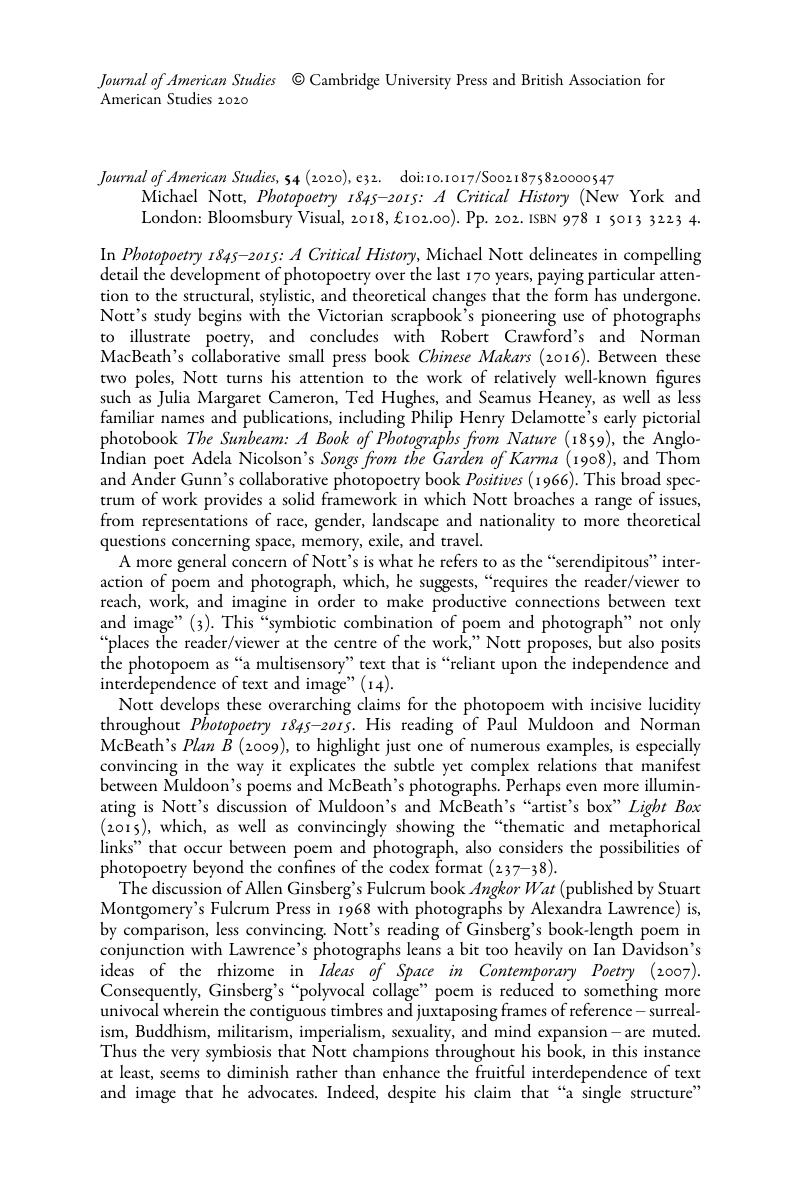 Michael Nott, Photopoetry 1845–2015: A Critical History (New York and ...