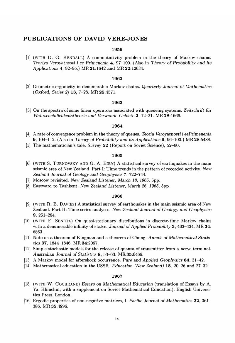 Publications of David Vere-Jones | Journal of Applied Probability ...