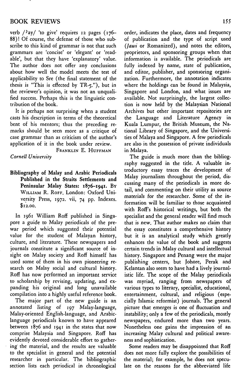 Bibliography of Malay and Arabic Periodicals Published in the Straits ...