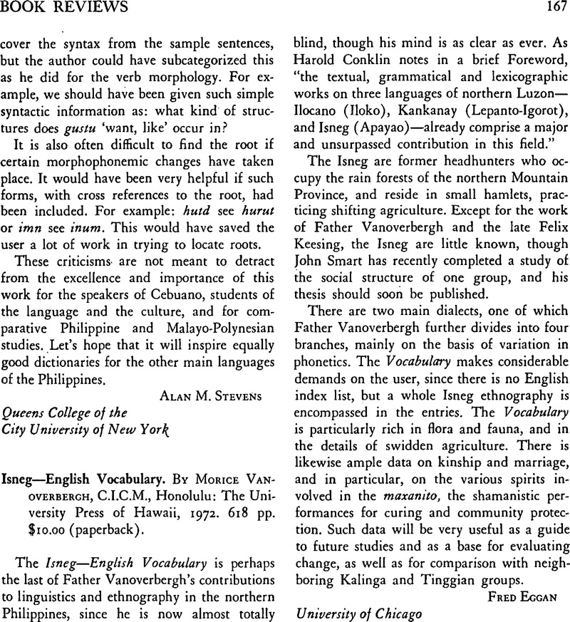Isneg—English Vocabulary. By Morice Vanoverbergh, C.I.C.M., Honolulu ...