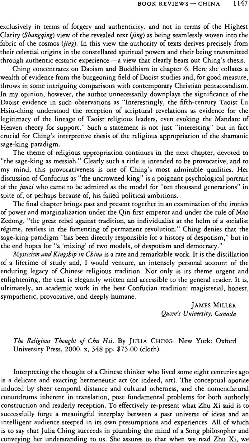 The Religious Thought of Chu Hsi. By Julia Ching. New York: Oxford ...