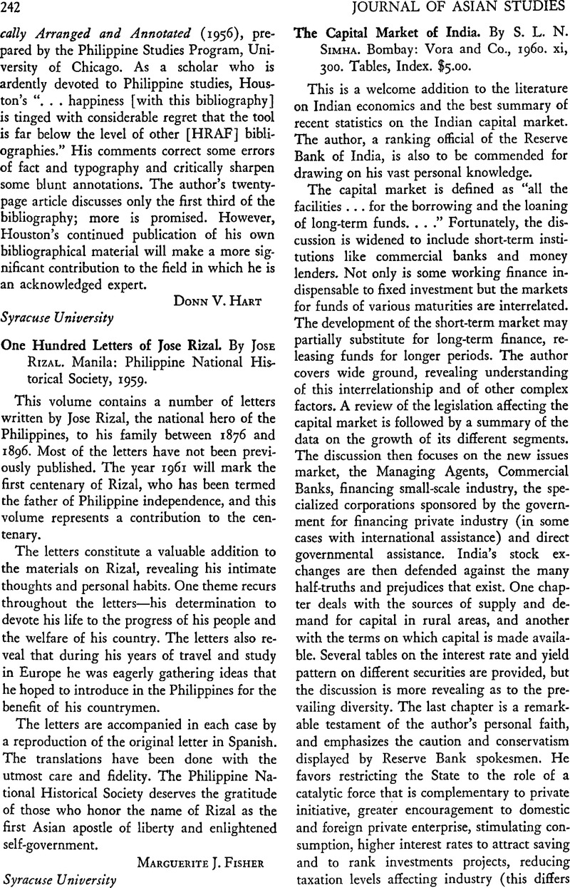 One Hundred Letters of Jose Rizal. By Jose Rizal. Manila: Philippine ...