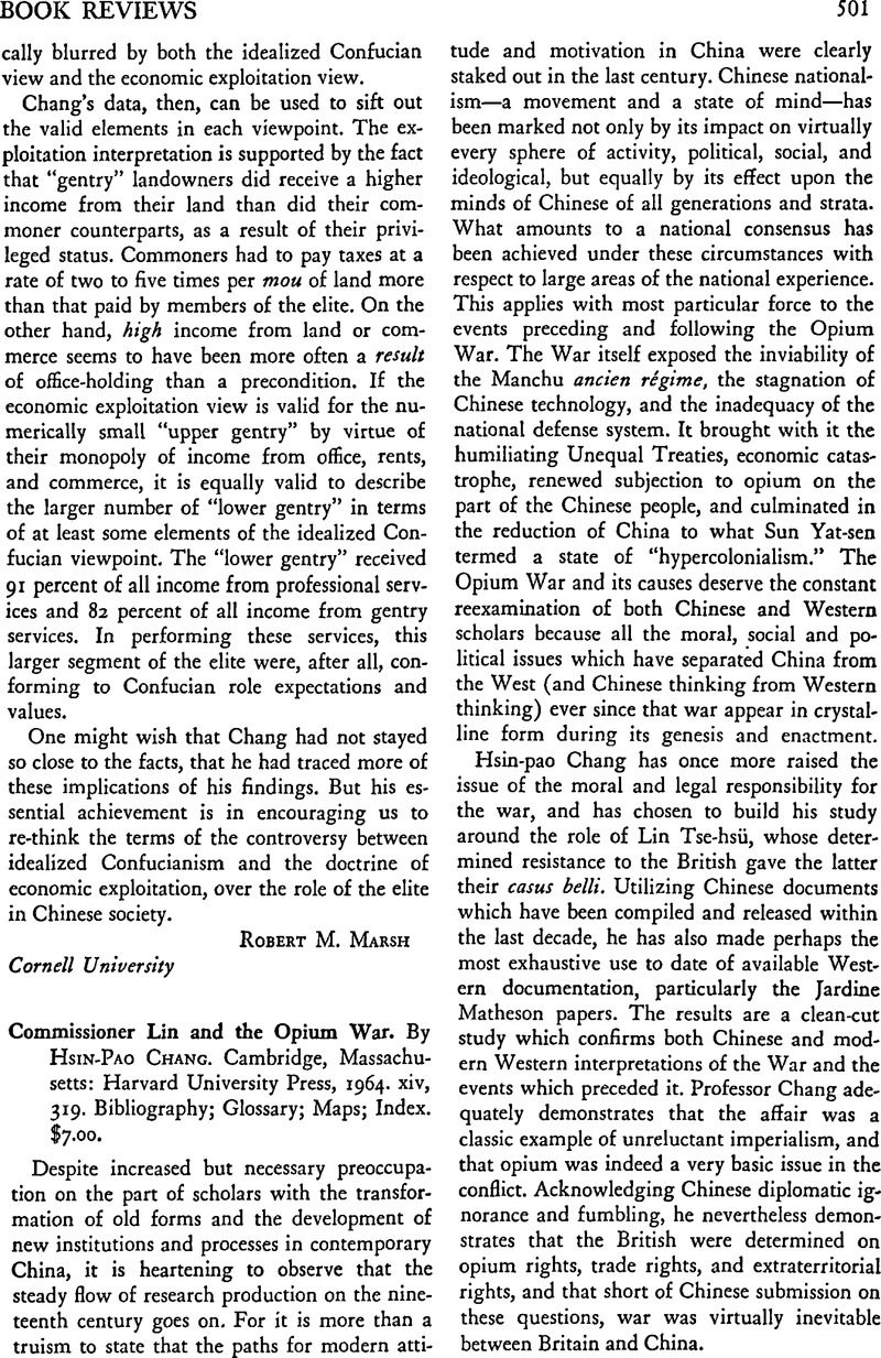 Commissioner Lin and the Opium War. By Hsin-Pao Chang. Cambridge ...