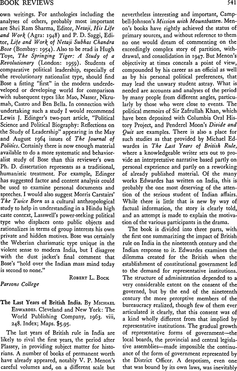 The Last Years of British India. By Michael Edwardes. Cleveland and New ...