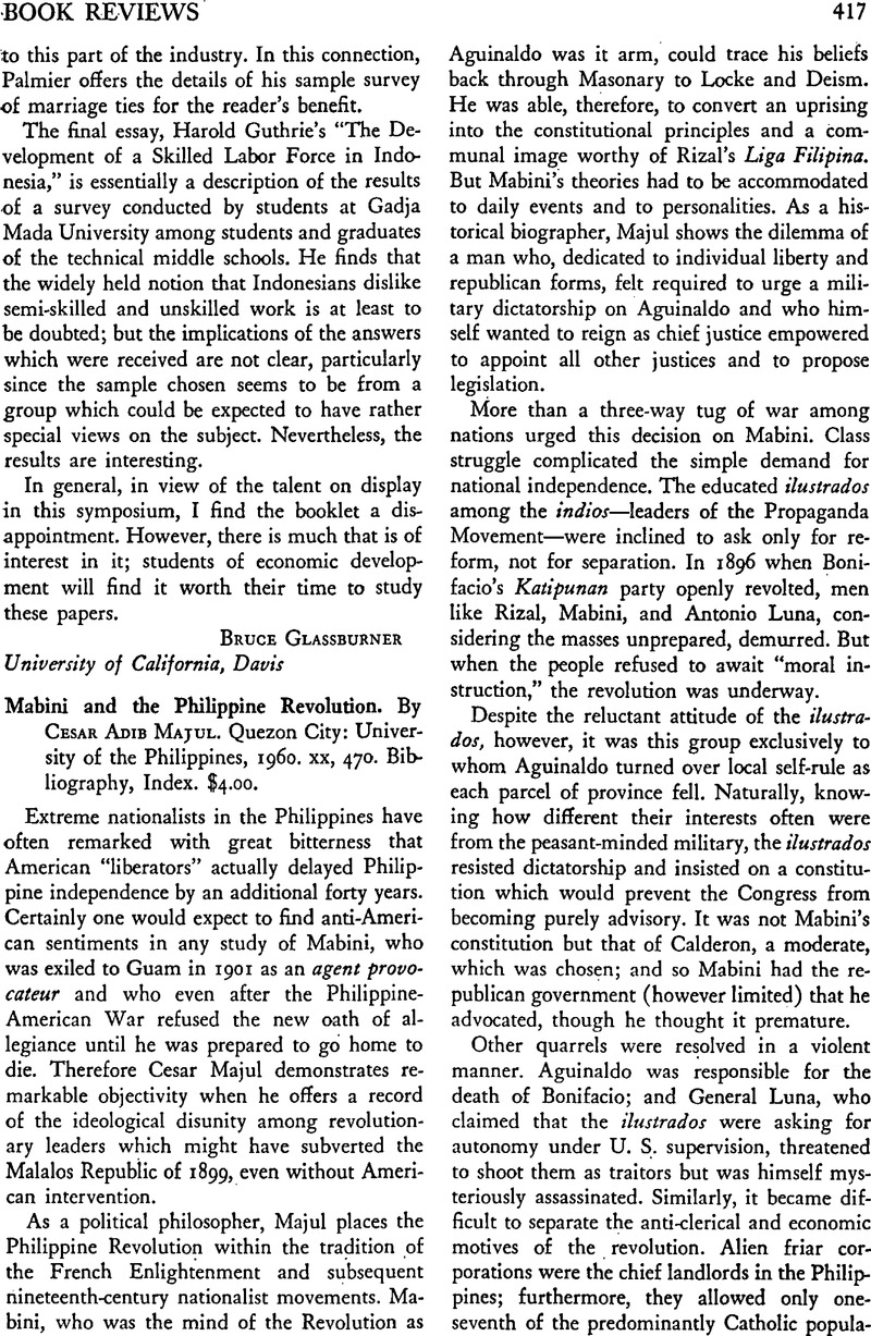 Mabini and the Philippine Revolution. By Cesar Adib Majul. Quezon City ...