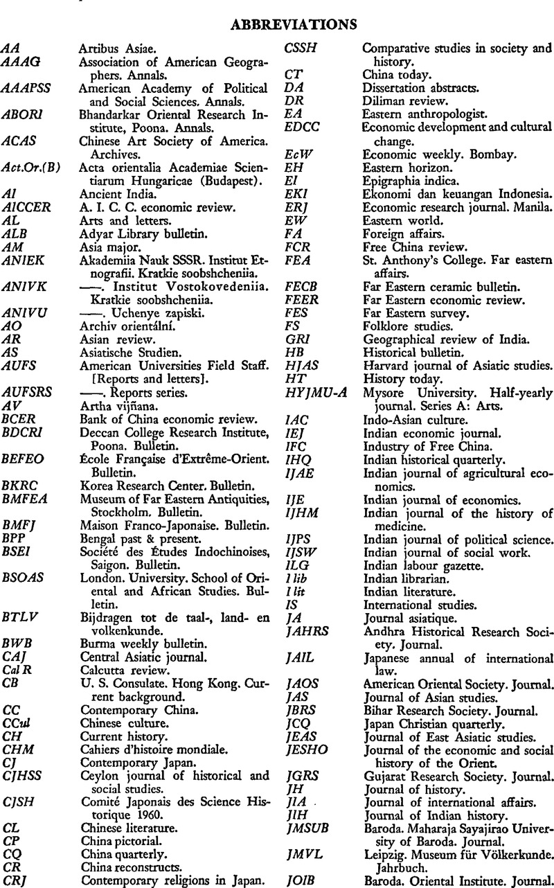 Abbreviations | The Journal of Asian Studies | Cambridge Core