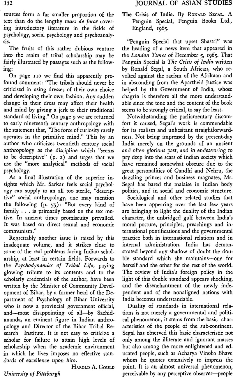 The Crisis of India. By Ronald Segal. A Penguin Special, Penguin Books ...