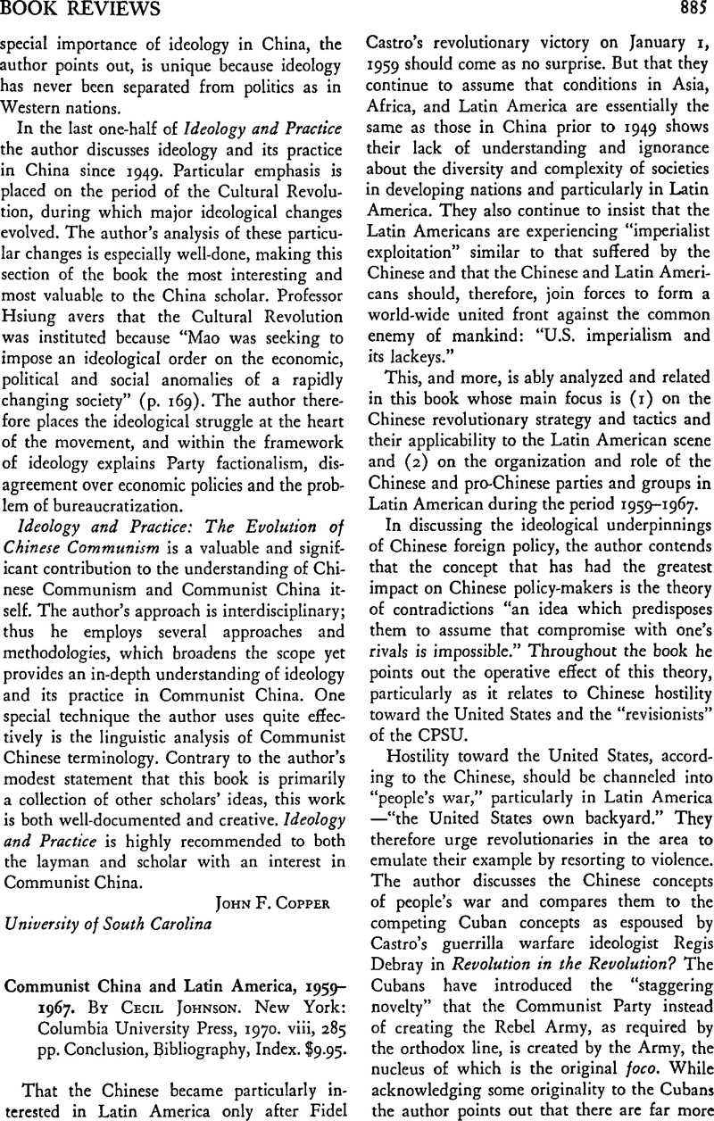 Communist China and Latin America, 1959–1967. By Cecil Johnson. New ...
