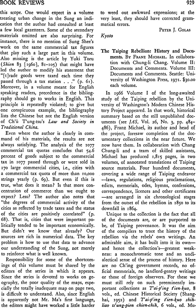 The Taiping Rebellion: History and Documents. By Franz Michael. In ...