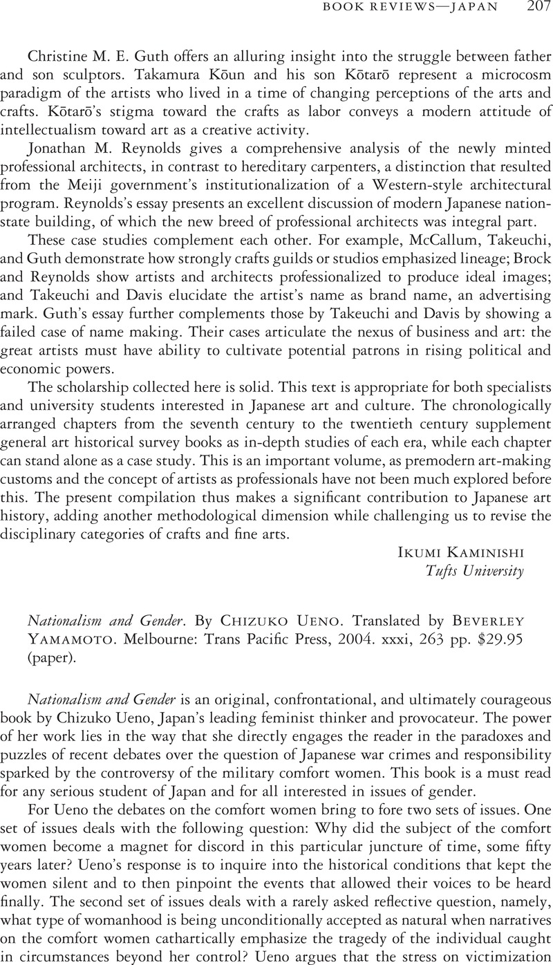 Nationalism and Gender. By Chizuko Ueno. Translated by Beverley ...