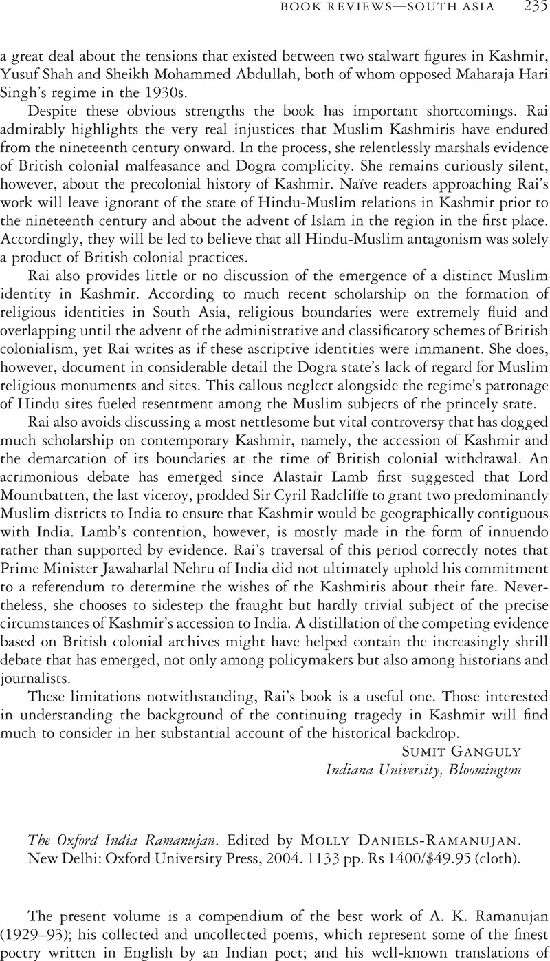 The Oxford India Ramanujan. Edited by Molly Daniels-Ramanujan. New ...
