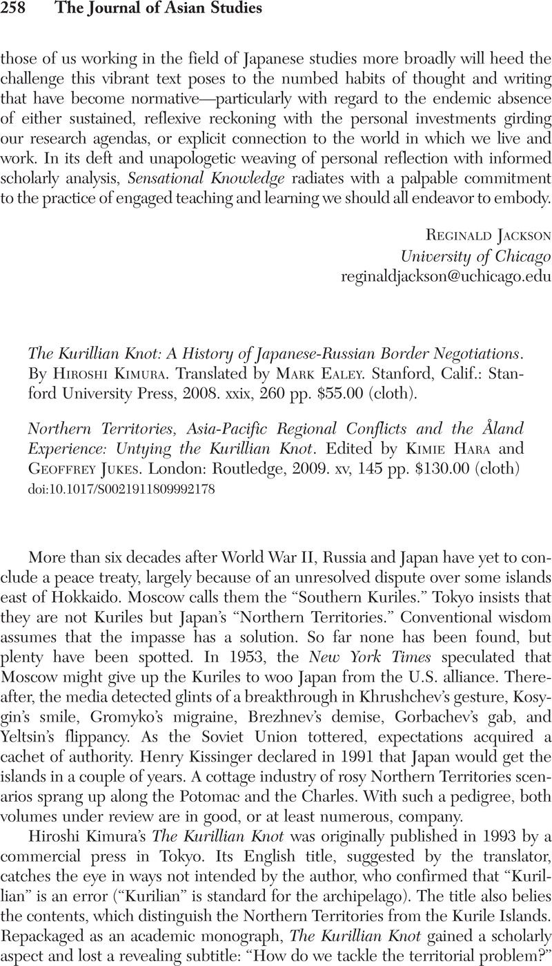 The Kurillian Knot: A History of Japanese-Russian Border Negotiations ...