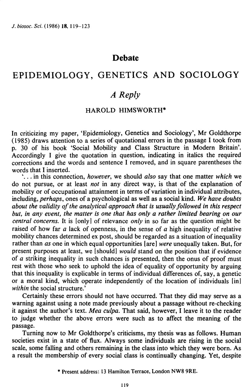 Epidemiology, Genetics and Sociology | Journal of Biosocial Science ...