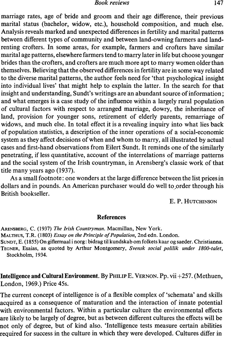 Intelligence and Cultural Environment. By Philip E Vernon. Pp. vii+257 ...