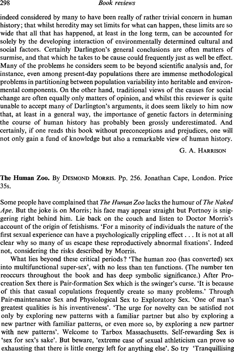 The Human Zoo. By Morris Desmond. pp. 256. Jonathan Cape, London. Price ...