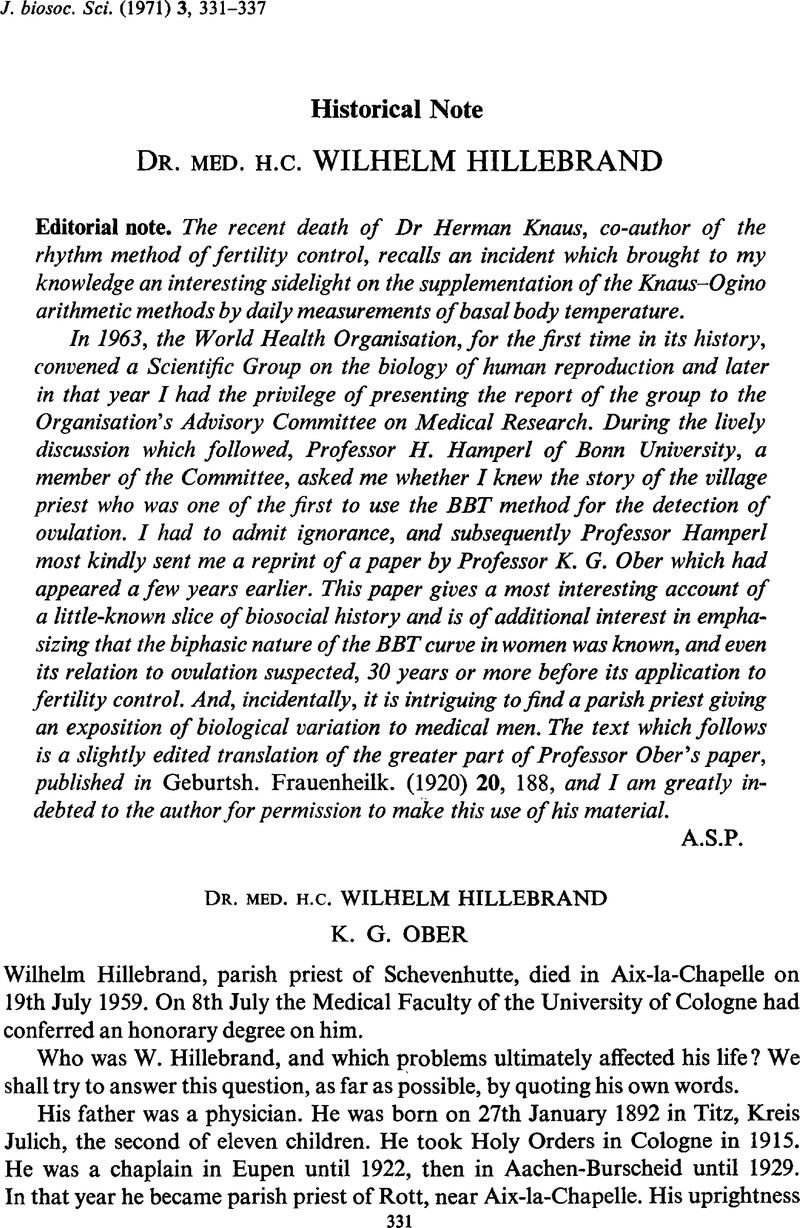 Dr. Med. H.C. Wilhelm Hillebrand | Journal of Biosocial Science ...