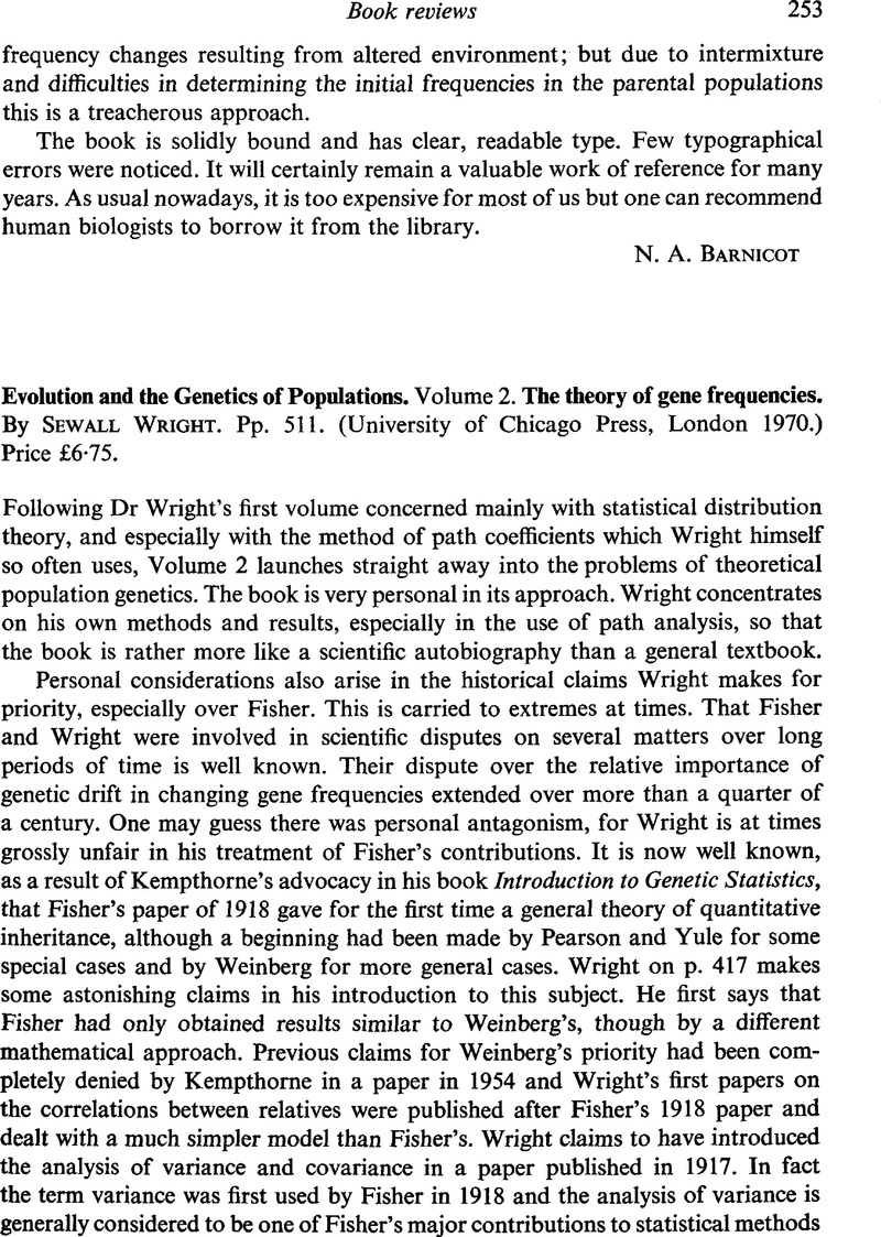 Evolution and the Genetics of Populations. Volume 2. The theory of gene ...