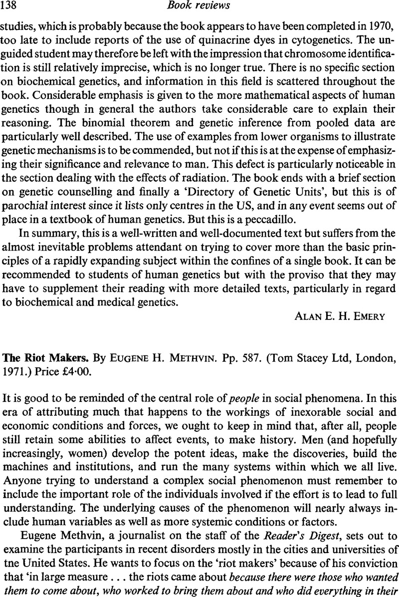 The Riot Makers. By Eugene H. Methvin. Pp. 587. (Tom Stacey Ltd, London ...