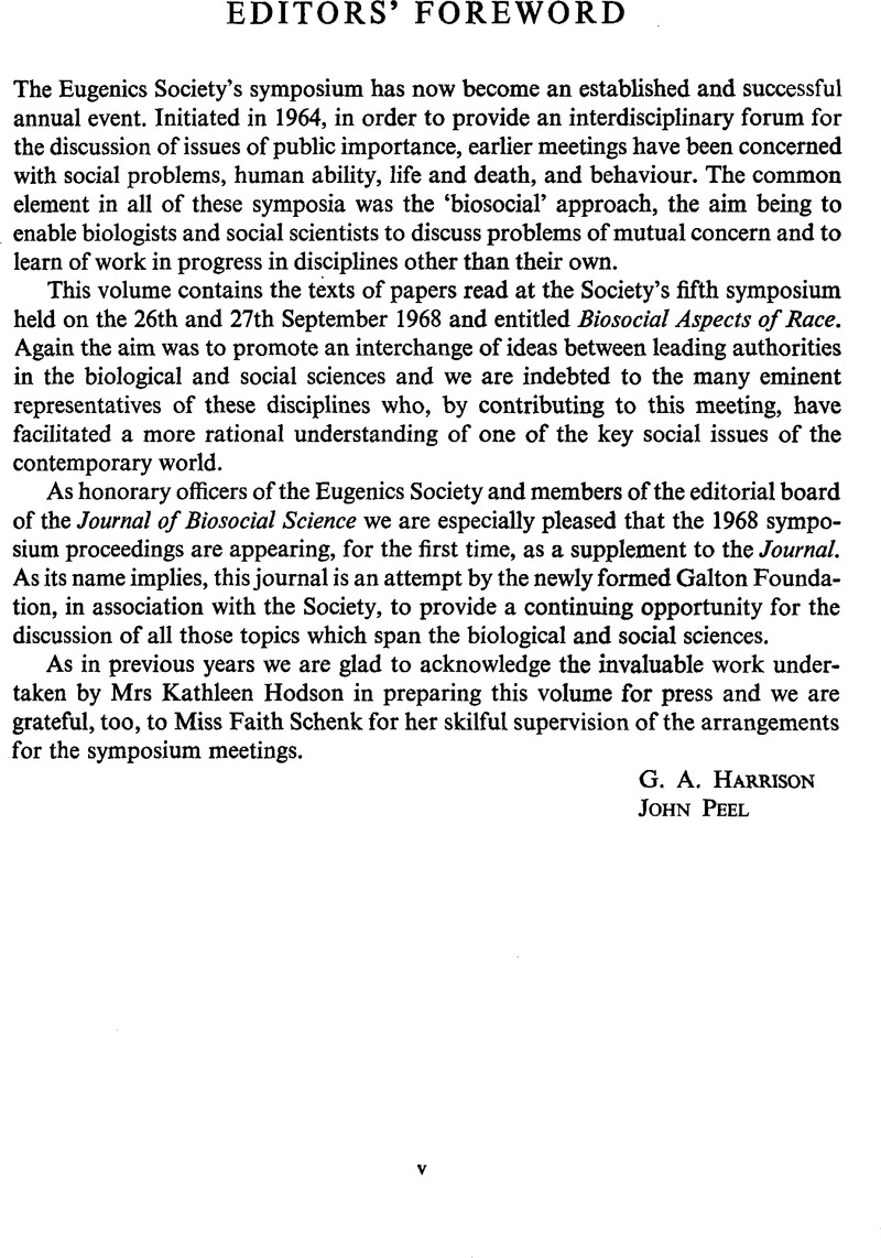 Editors' Foreword | Journal of Biosocial Science | Cambridge Core