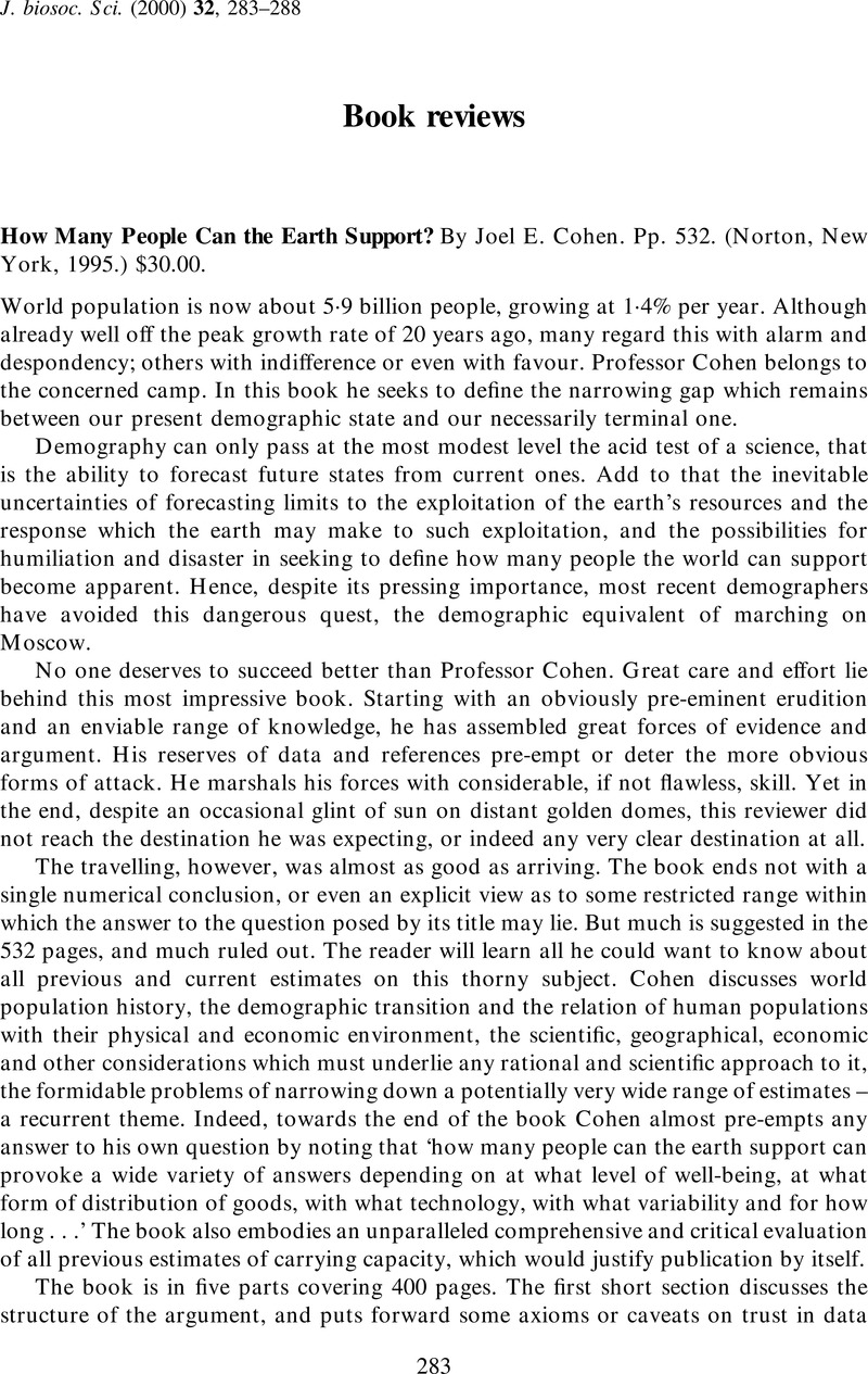 How Many People Can the Earth Support? By Joel E. Cohen. Pp. 532 ...