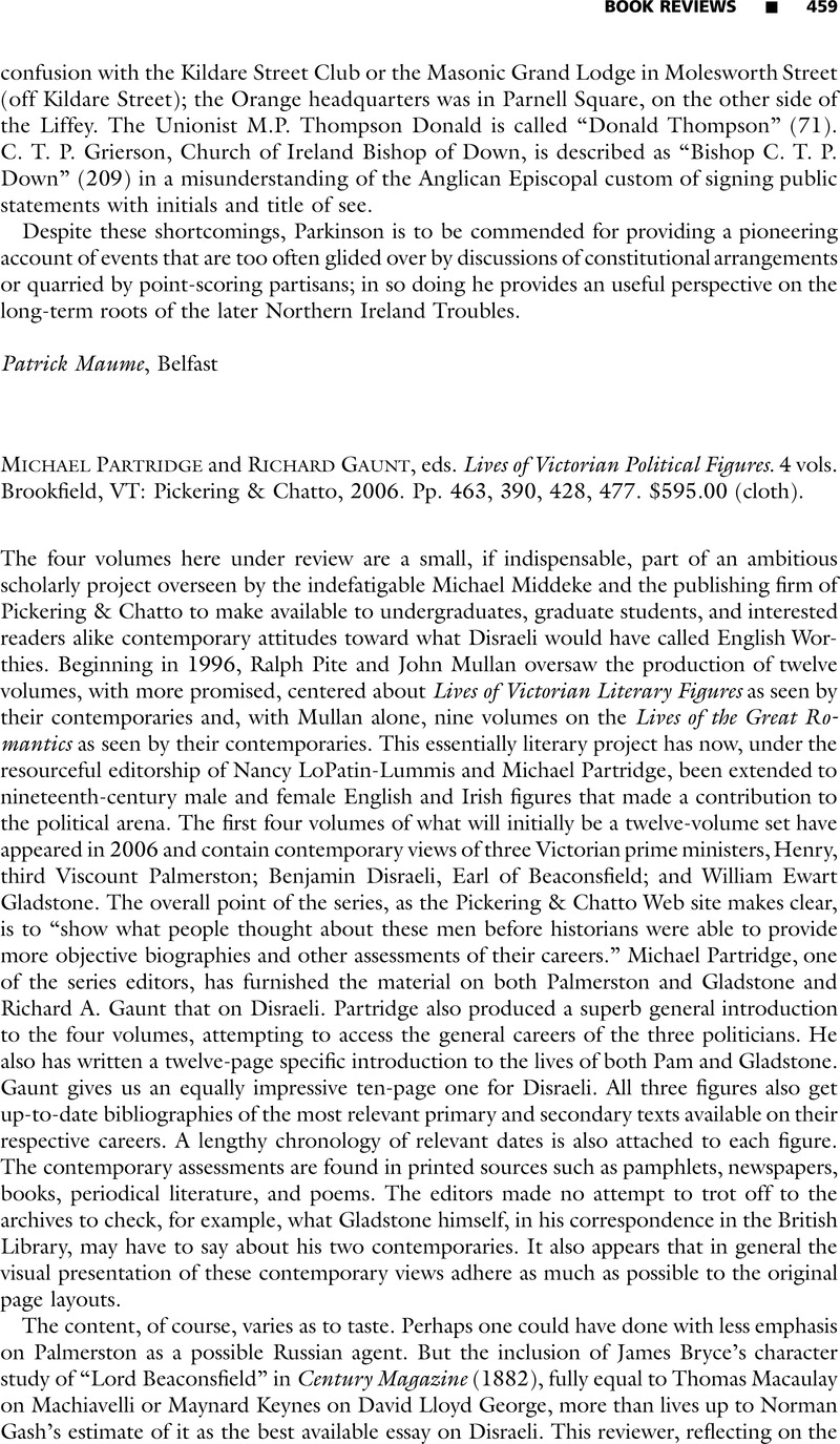Michael Partridge and Richard Gaunt, eds. Lives of Victorian Political ...