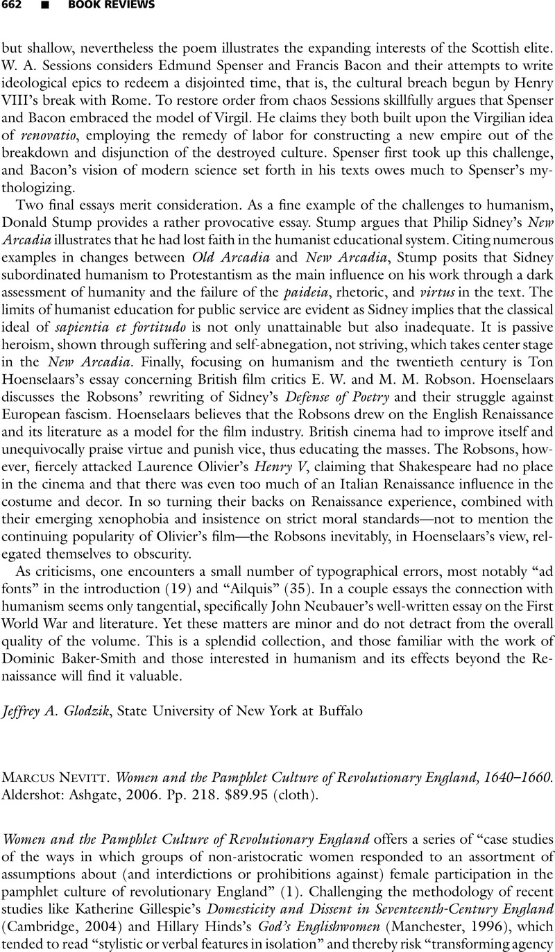 Marcus Nevitt. Women and the Pamphlet Culture of Revolutionary England ...