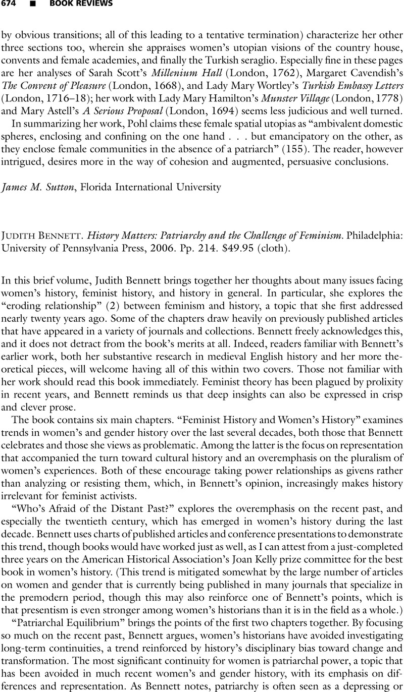 Judith Bennett. History Matters: Patriarchy and the Challenge of ...