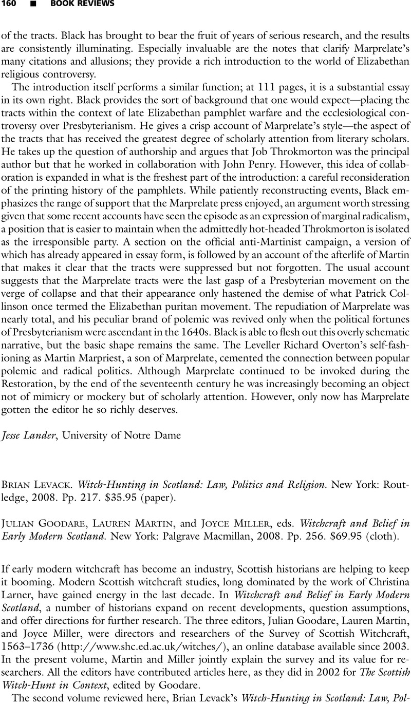 Brian Levack. Witch-Hunting in Scotland: Law, Politics and Religion ...