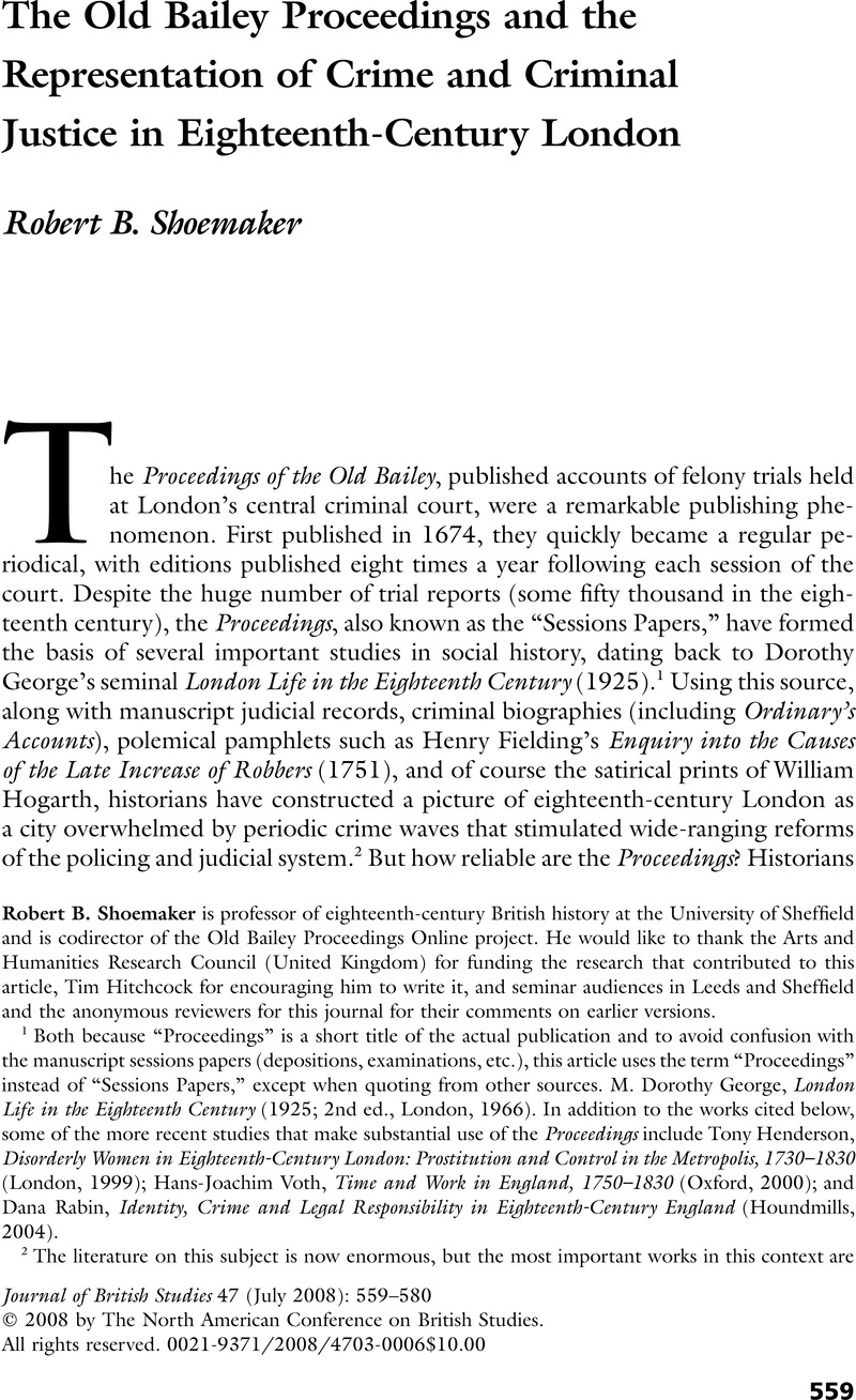 The Old Bailey Proceedings and the Representation of Crime and Criminal ...