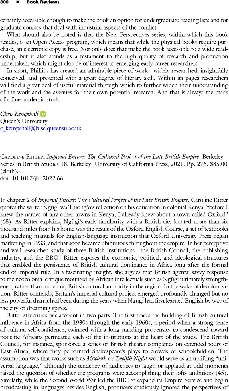 Caroline Ritter. Imperial Encore: The Cultural Project of the Late ...