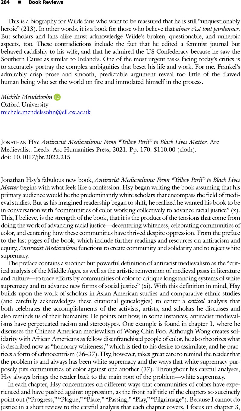 Jonathan Hsy. Antiracist Medievalisms: From “Yellow Peril” to Black ...