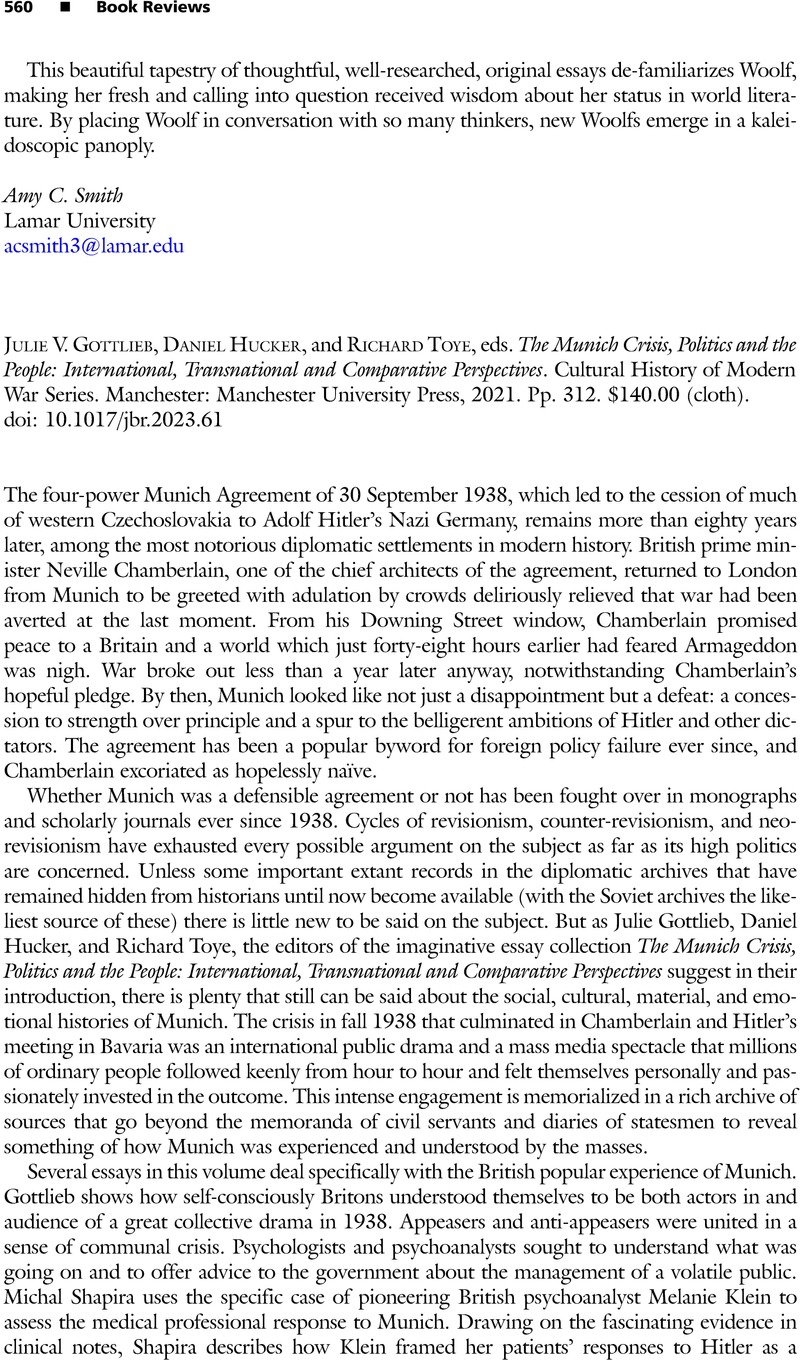 Julie V. Gottlieb, Daniel Hucker, and Richard Toye, eds. The Munich ...