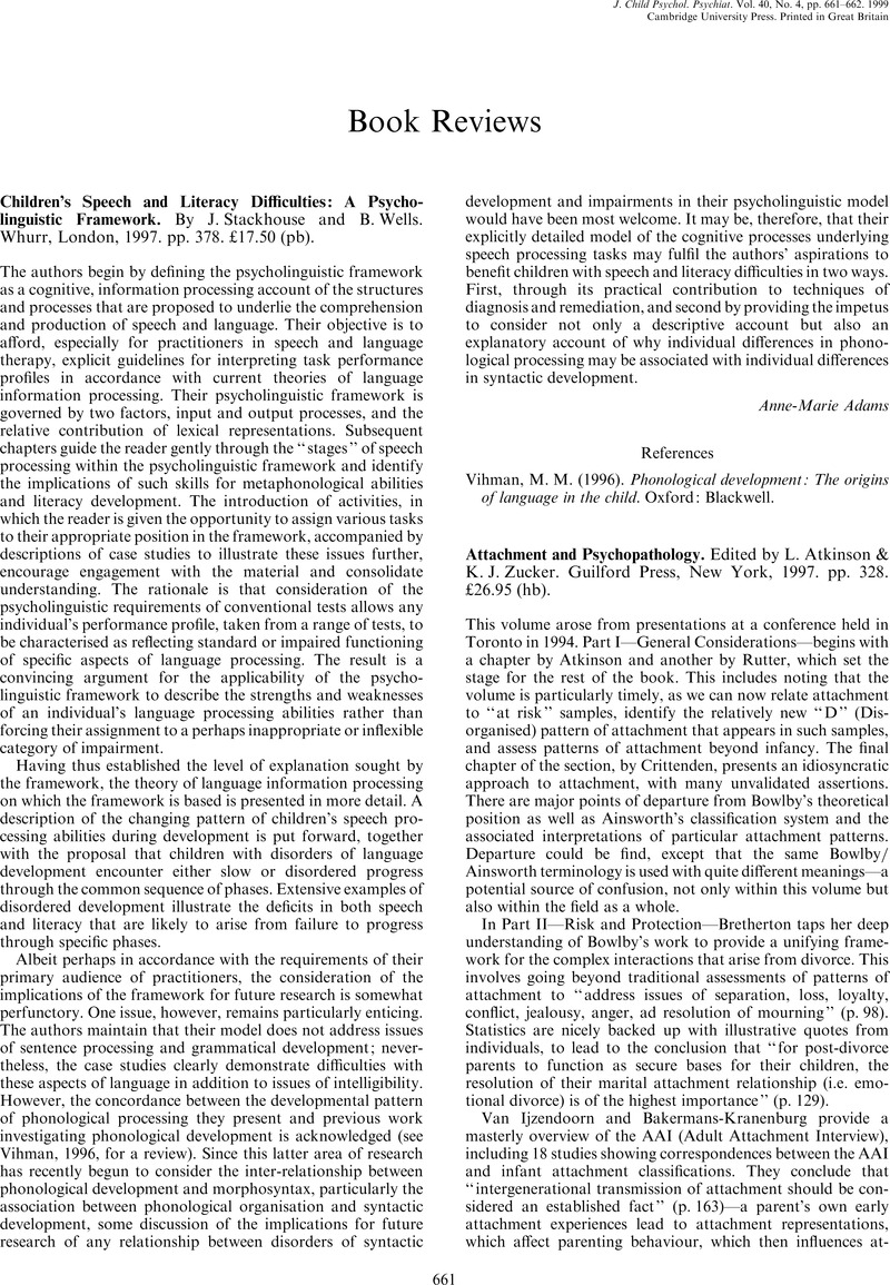 Children's Speech and Literacy Difficulties: A Psycholinguistic ...