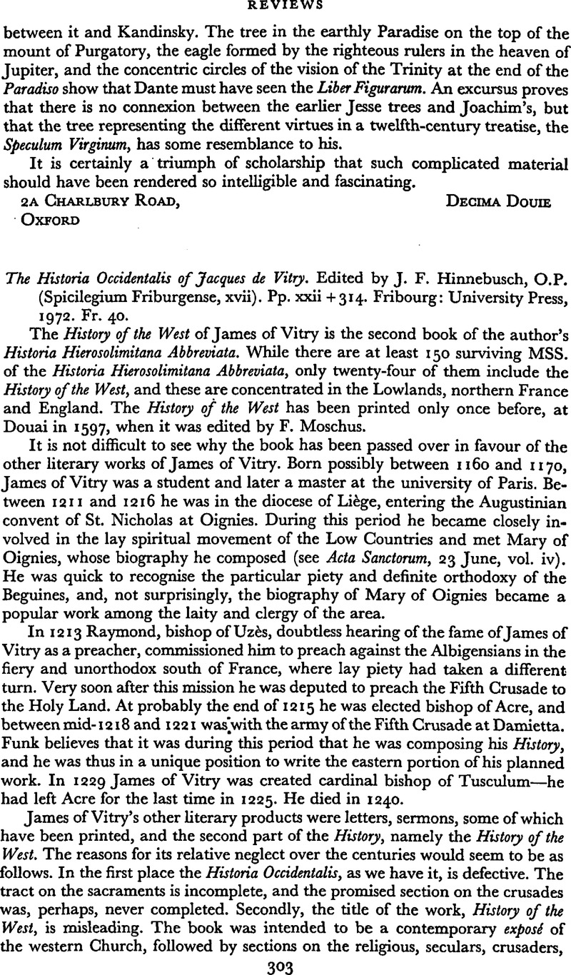 The Historia Occidentals of Jacques de Vitry. Edited by J. F ...