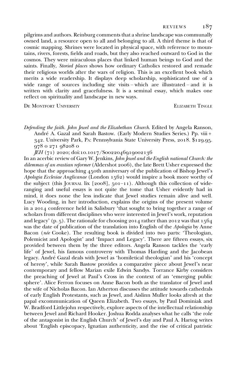 Defending the faith. John Jewel and the Elizabethan Church. Edited by ...