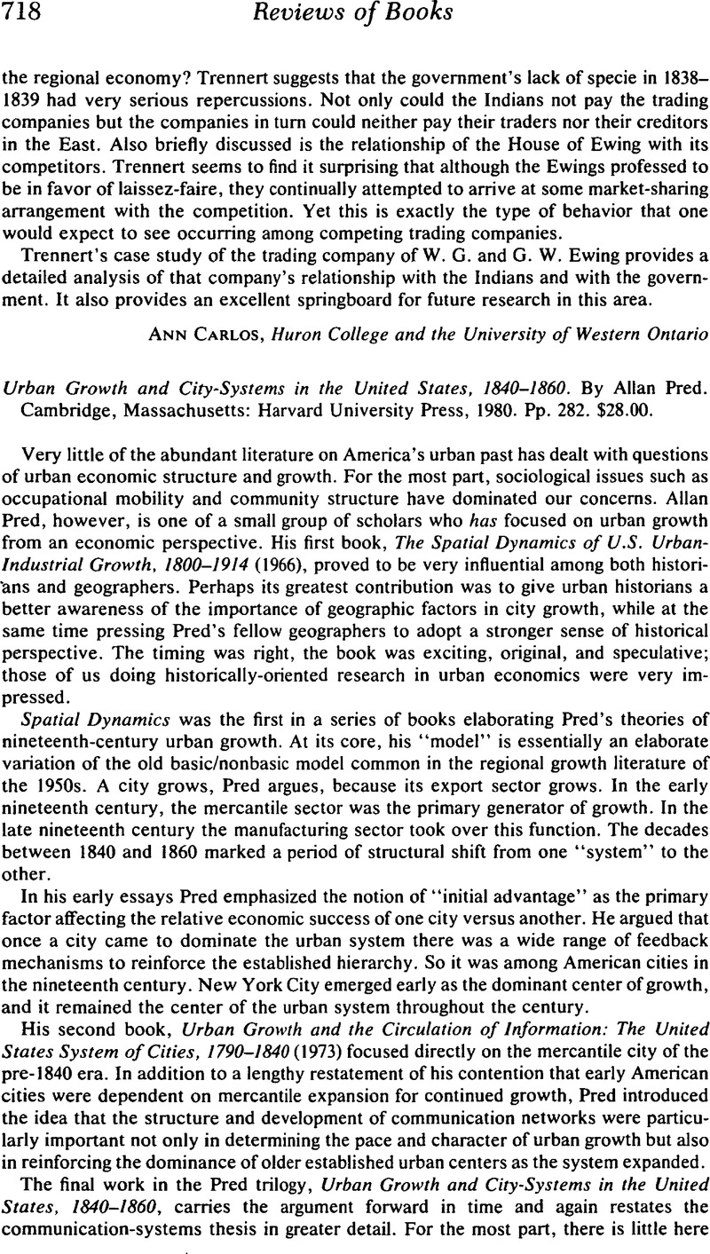 Urban Growth and City-Systems in the United States, 1840–1860. By Allan ...