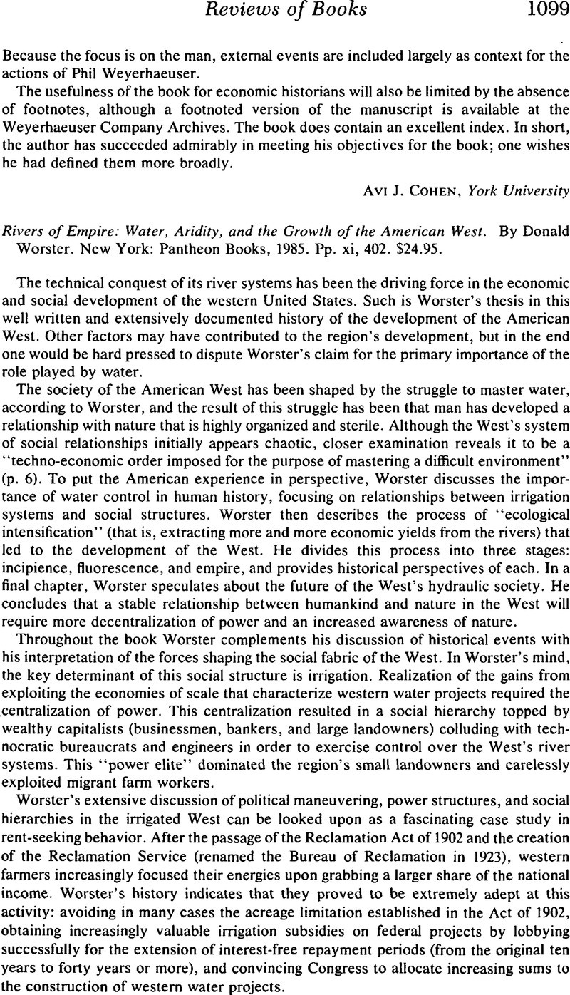 Rivers of Empire: Water, Aridity, and the Growth of the American West ...