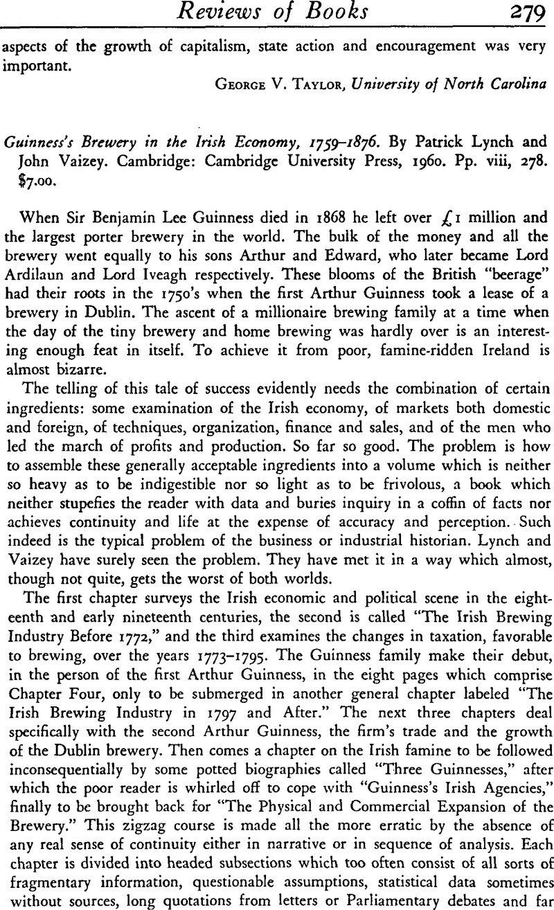 Guinness's Brewery in the Irish Economy, 1759–1876. By Patrick Lynch ...
