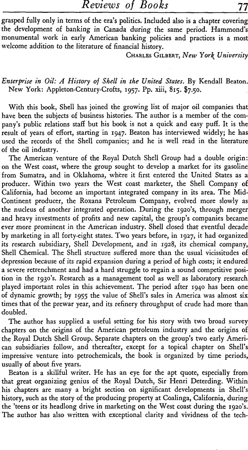 Enterprise in Oil: A History of Shell in the United States. By Kendall ...