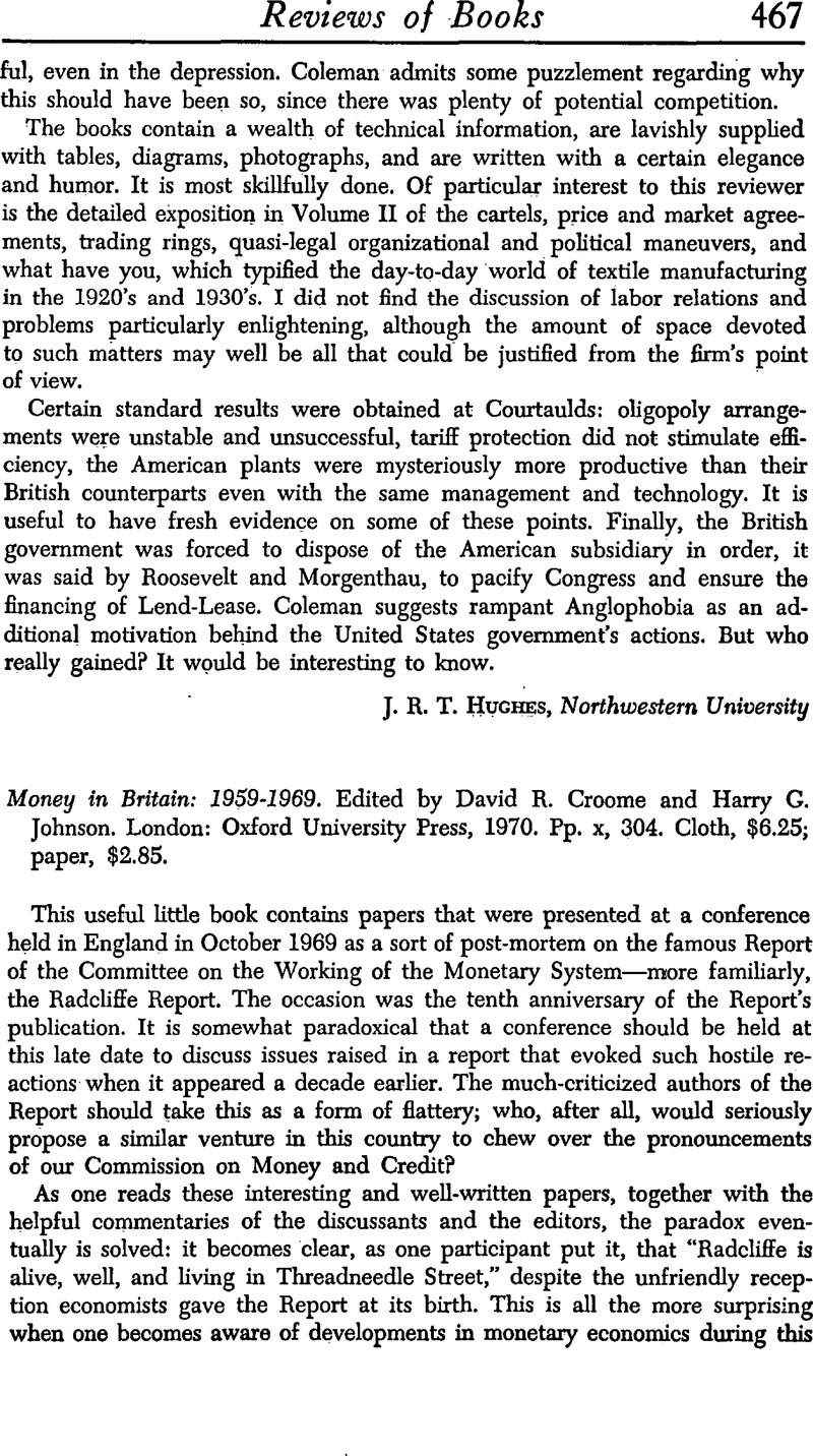 Money in Britain: 1959–1969. Edited by David R. Croome and Harry G ...