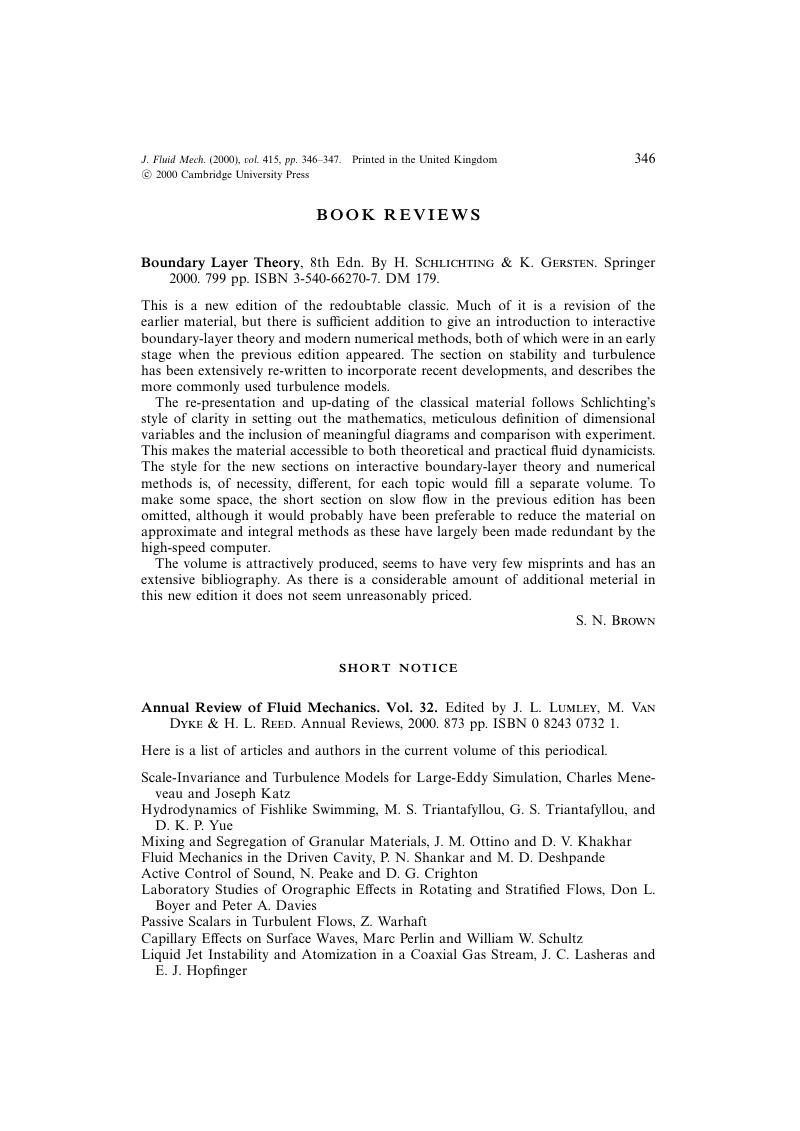 Boundary Layer Theory, 8th Edn. By H. SCHLICHTING & K. GERSTEN ...