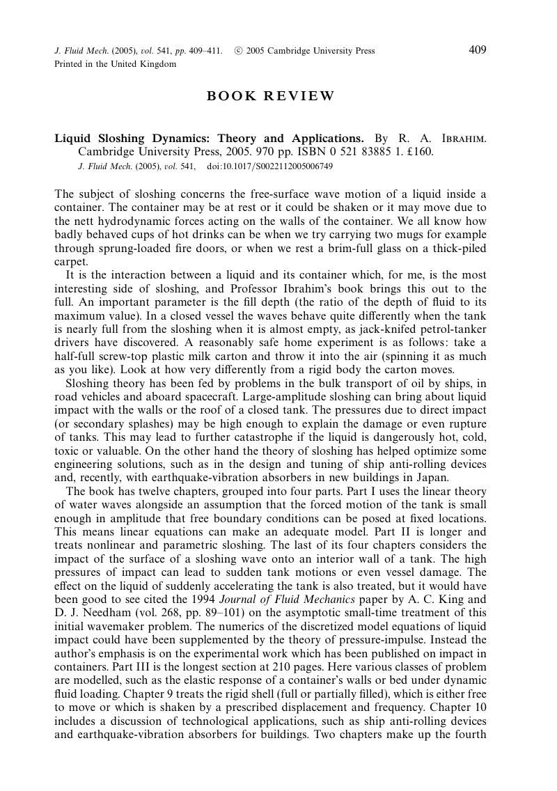 Liquid Sloshing Dynamics: Theory and Applications. By R. A. IBRAHIM ...