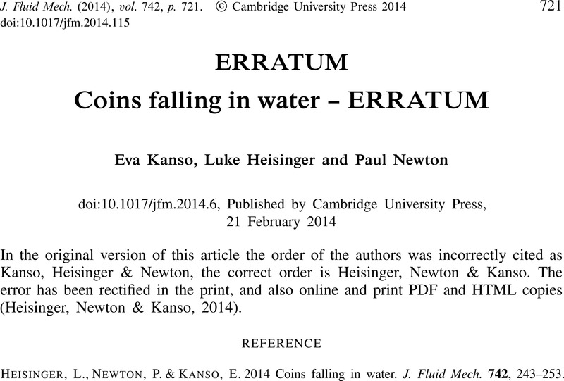 Coins falling in water – ERRATUM | Journal of Fluid Mechanics ...