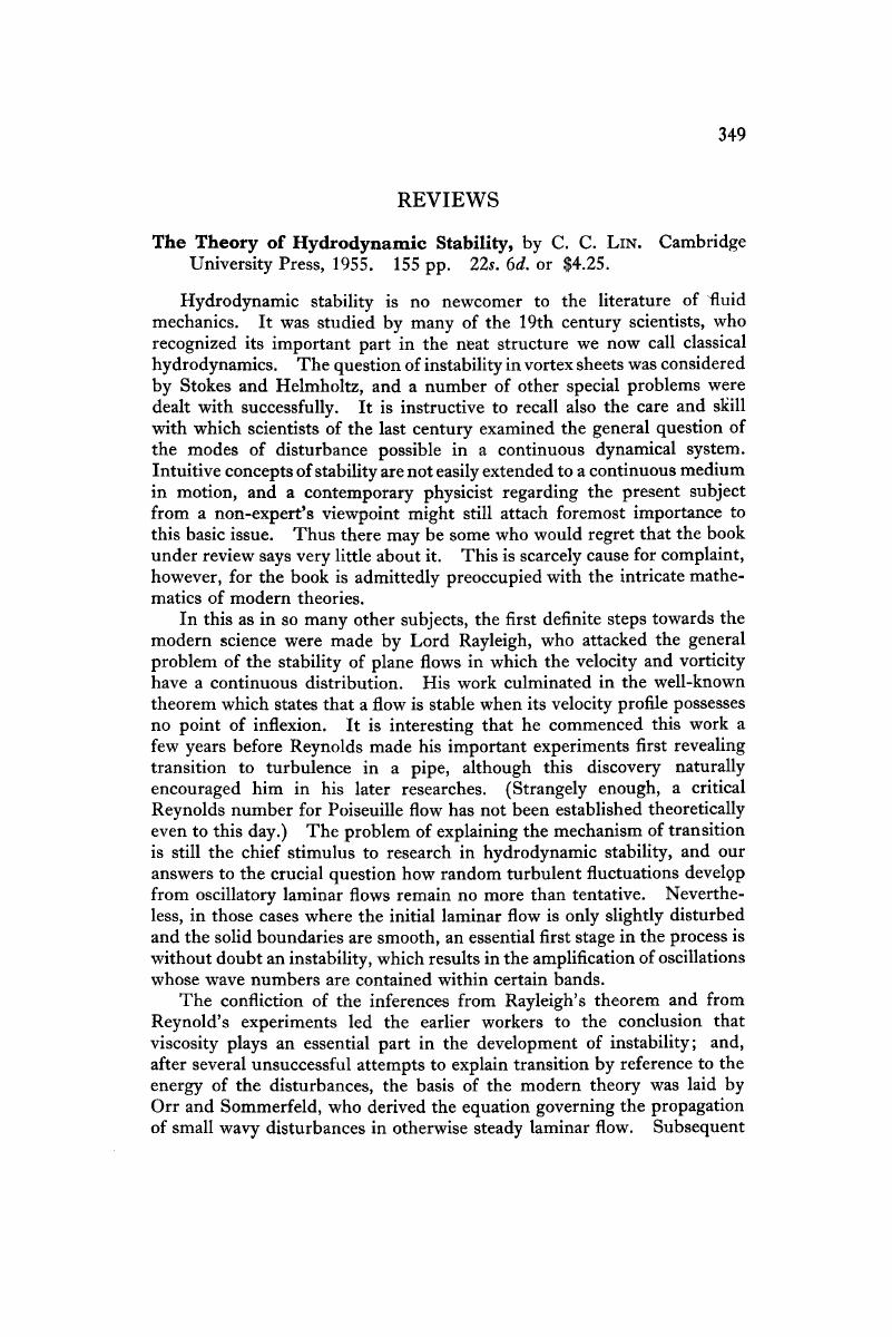 The Theory of Hydrodynamic Stability, by C. C. LIN. Cambridge ...