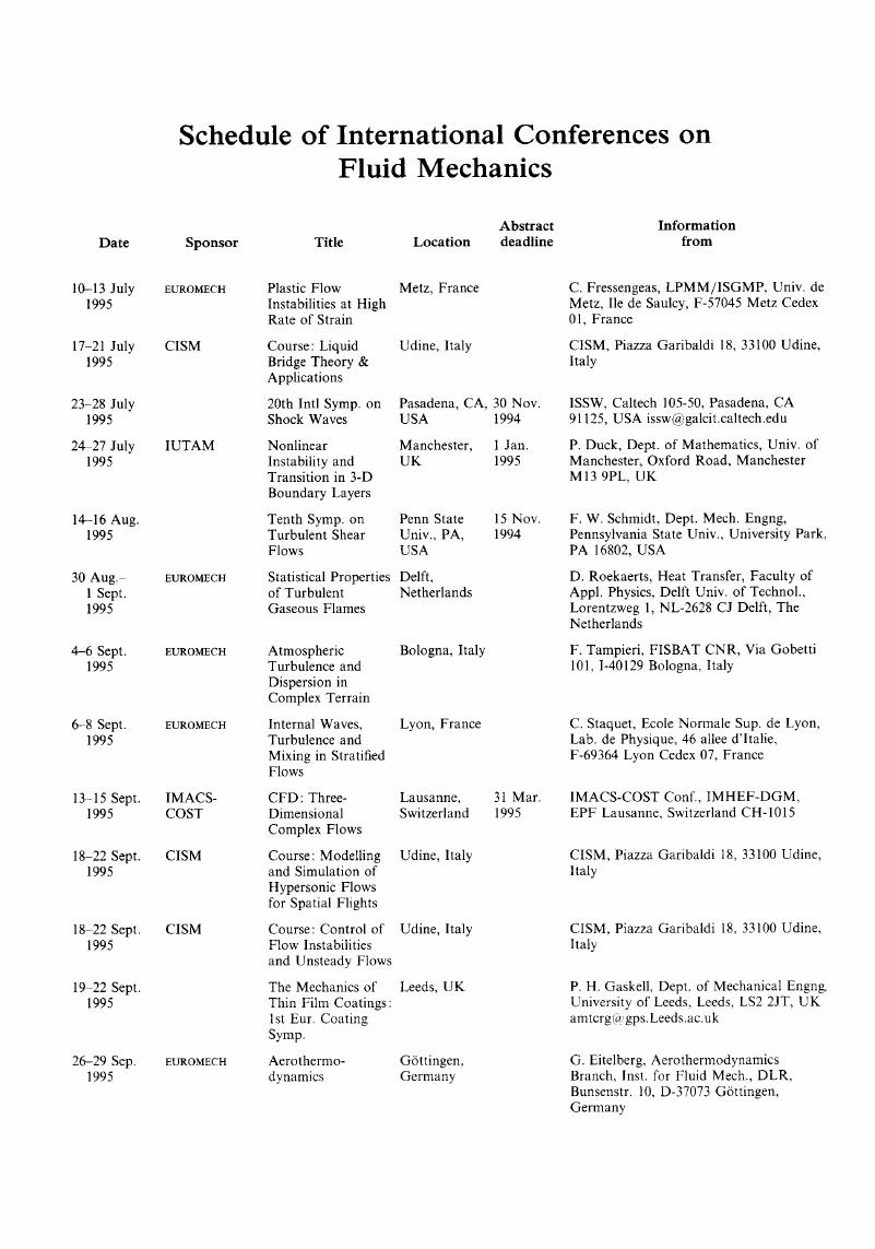 Schedule of International Conferences on Fluid Mechanics | Journal of ...