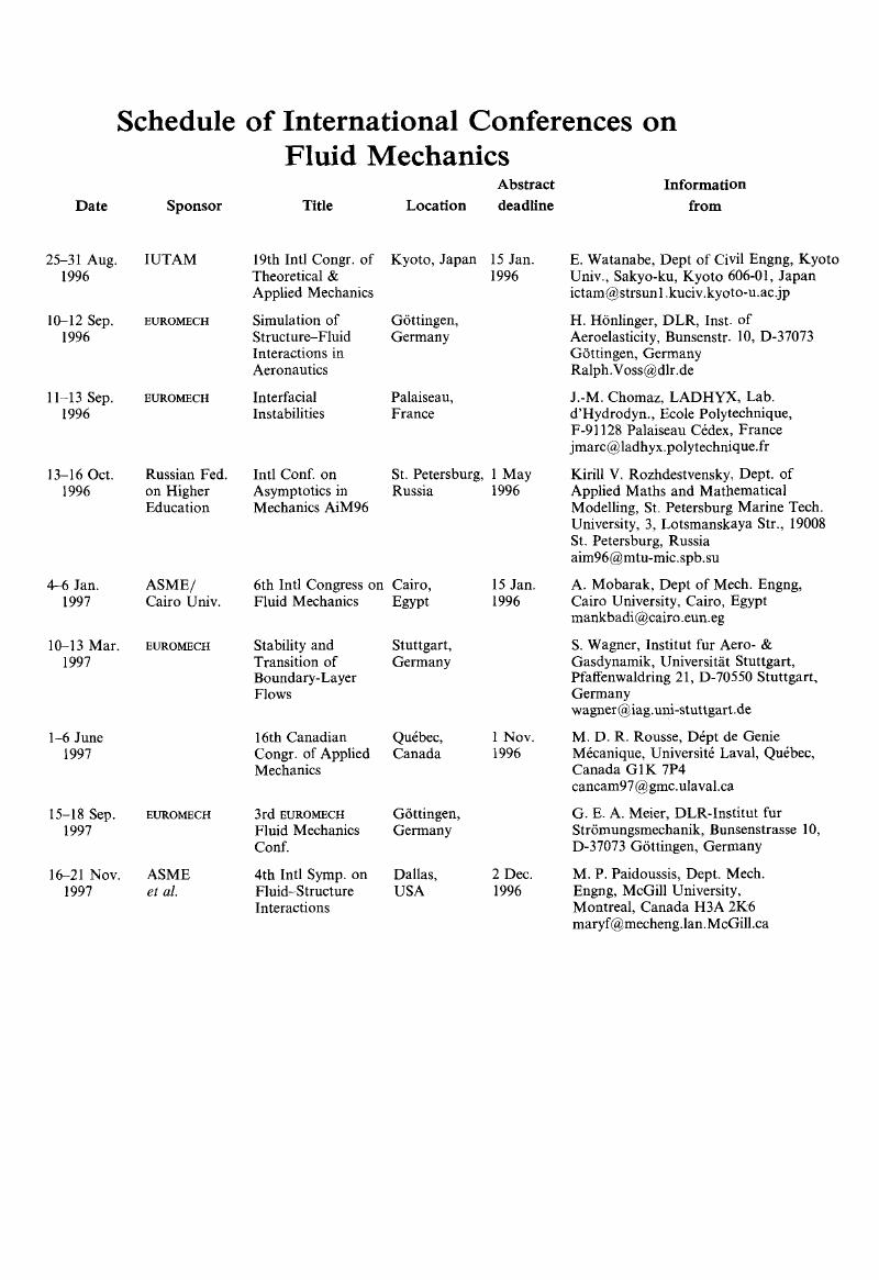 Schedule of International Conferences on Fluid Mechanics | Journal of ...